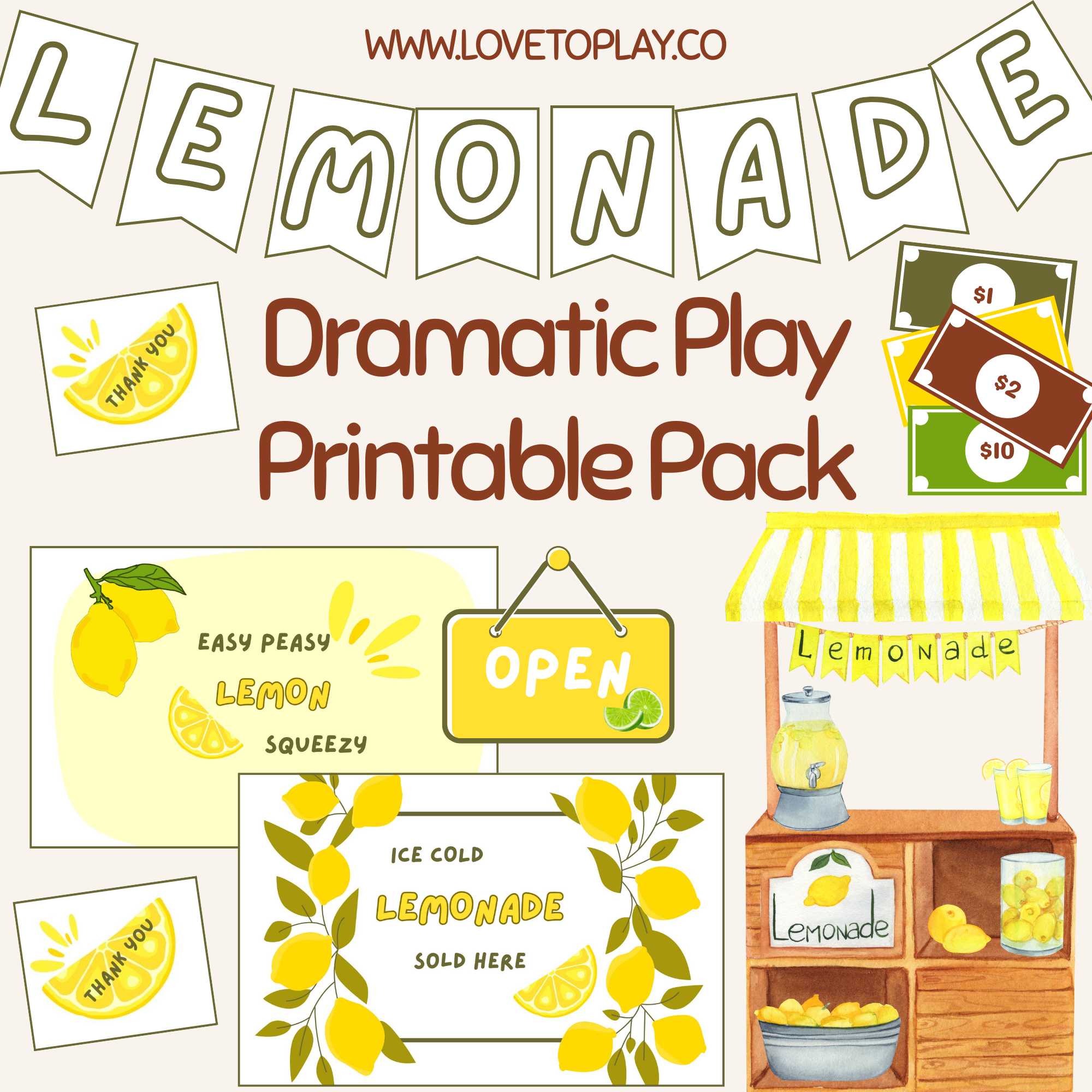 Free Lemonade Stand Dramatic Play Printable Pack